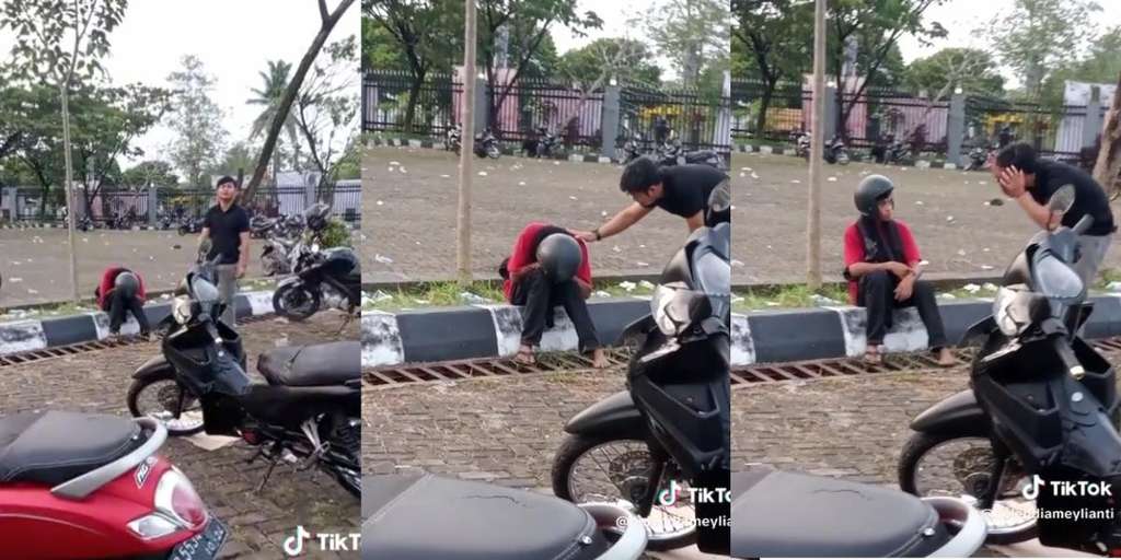Momen Kocak Pria Tidur Pulas Sambil Pakai Helm Pengunjung Cewek ...