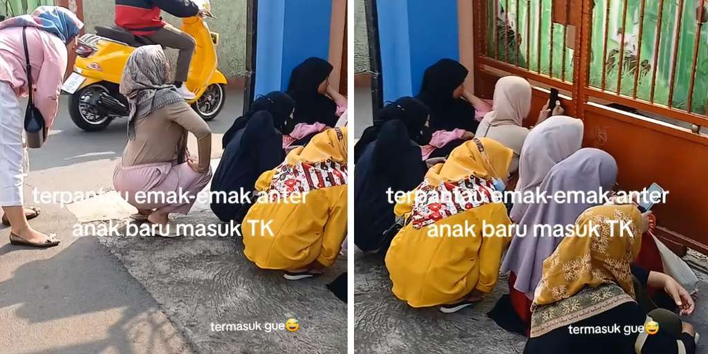 Pemandangan Kocak Emak-Emak Antar Anak TK di Hari Pertama Sekolah, Jongkok Bareng di Depan ...