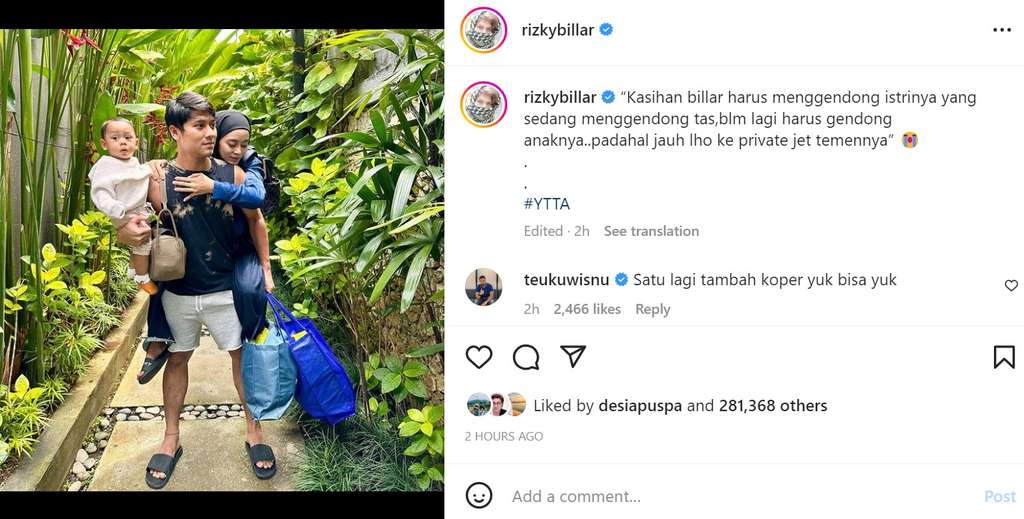 Balas Nyinyiran Netizen Rizky Billar Pamer Foto Gendong Lesti Dan
